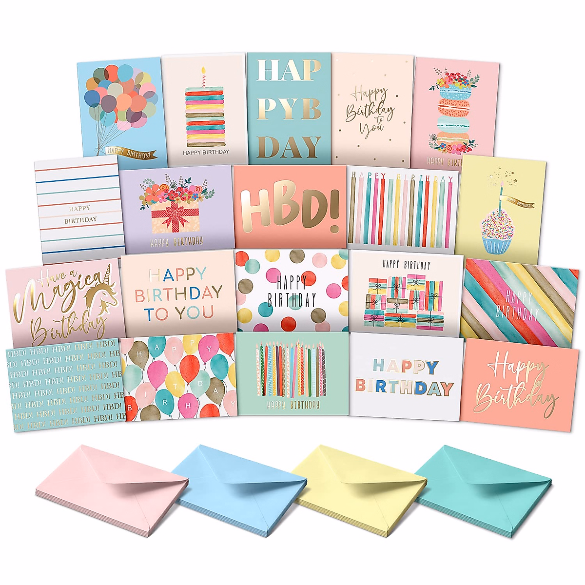Sweetzer & Orange Birthday Happy Birthday Cards with Envelopes and Birthday Card Assortment Box. Variety Set of 20 Assorted Birthday Cards with Envelopes, Bulk Greeting Cards Assortment