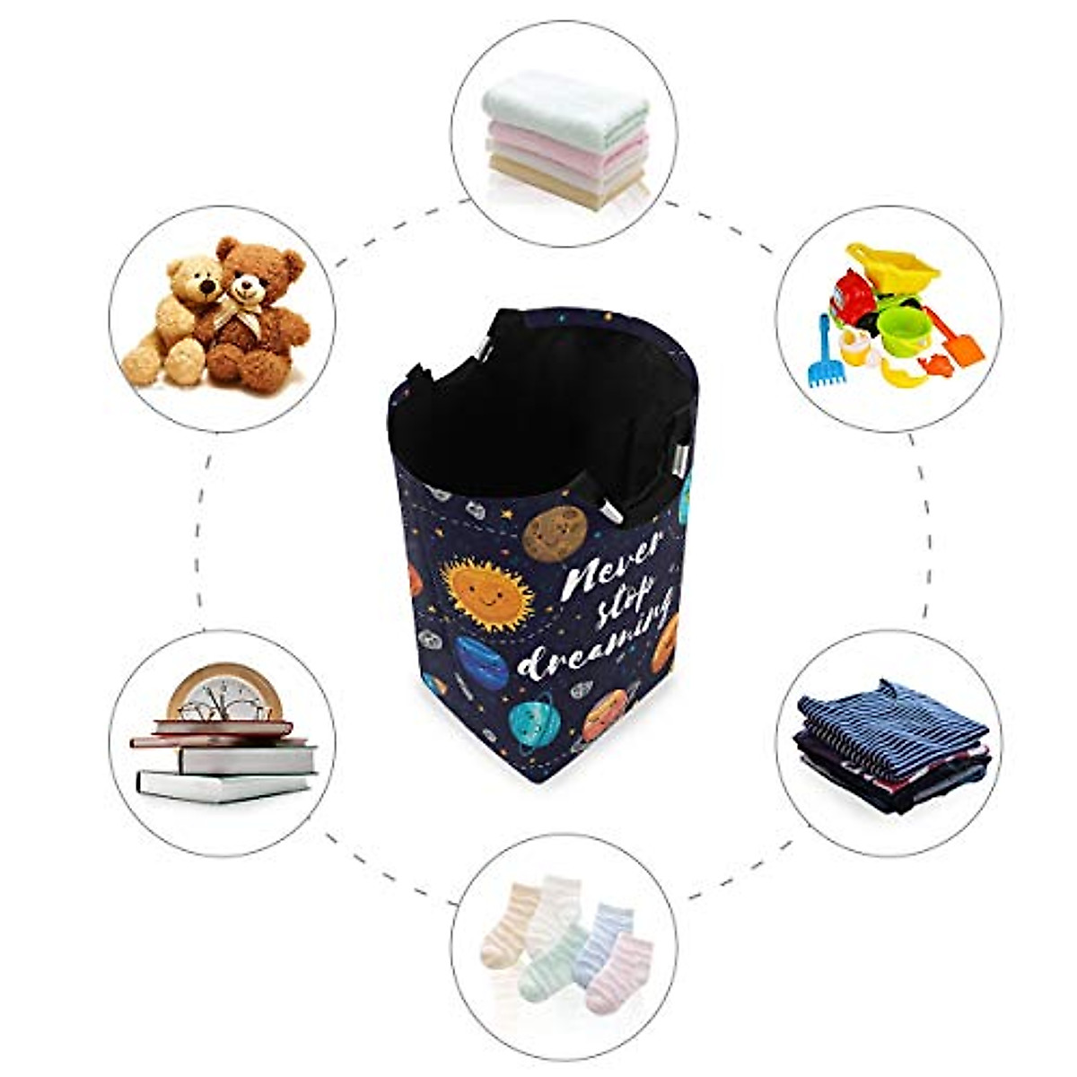 Blueangle Cartoon Solar System Pattern Laundry Basket Clothes Hamper Collapsible Durable Dirty Clothes Large Storage Laundry Organizer