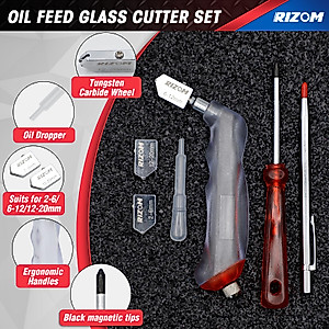 Rizom Glass Cutting Tool, Glass Cutter 2-20MM, 8" Tile Nippers, 8" Glass Running Pliers with Curved Jaws, 6" Breaker Grozer Pliers, Glass Cutter Kit for Stained Glass, Tiles, Mosaic Cutting