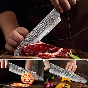 Chef Knife 8 Inch Damascus Kitchen Knife, Professional Japanese VG10 Damascus Steel Cooking Knife, Ergonomic Wood Knife Handle, Super Sharp Chef's Knives with Gift Box