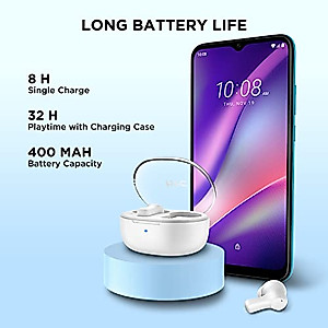 HTC True Wireless Earbuds 1 Bluetooth 5.3 Earphones, in-Ear Headphone ENC Noise Cancellation Transparent Space Capsule, 32-Hour Playtime/Built-in Microphone/Touch Control -Crystal White