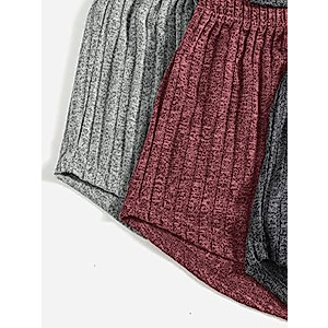 SheIn Women's 3 Sets Rib Knit Lounge Set Crop Cami Top and Tie Front Shorts Sleepwear Pajama Set Solid Multicolor Large