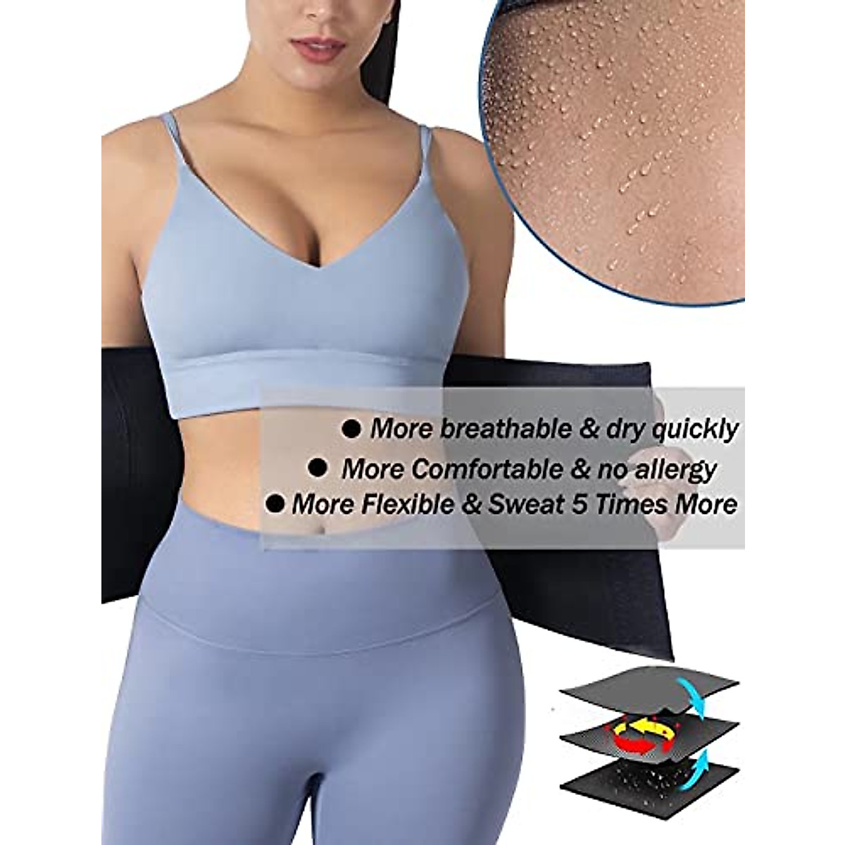 TELALEO Neoprene Waist Trainer for Women - Slimming Body Shaper - 2 Hot Waist Trimmer Cincher Sweat Belt - Tummy Control Corset Girdle Deep Black Medium02