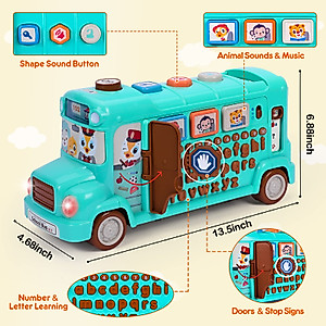 Baby Music Toy 12-18 Months Toddler School Bus Learning Toys for 1 Year Old Boys Girls Learn Alphabet, Number and Vocabulary Educational Light-Up Musical Toy Xmas Birthday Gift Toy for 1 2 3 Year Old
