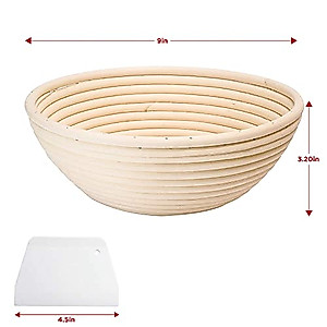 2 Pack 9 Inch Round Bread Proofing Basket for Sourdough Bread - Bread Basket Baking Bowl With Bread Lame & 5 Blades,Dough Scraper and Linen Liner Cloth Banneton Proofing Basket for Home Bakers