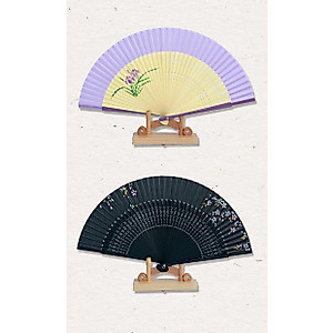 NA Chinese Wind Folding Fan Hanwear Vintage Fan Antique Women Dance Folding Summer Portable Easy Closure (All Black)