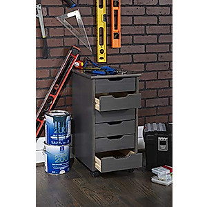 Linon Home Decor Products Corinne Six Drawer Storage, Grey Rolling Cart