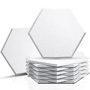Sonic Acoustics 12 Pack Hexagon Acoustic Panels, 14" X 12" X 0.4" High Density Sound Absorbing Panels Sound Proof Insulation Beveled Edge Studio Treatment Tiles (White)