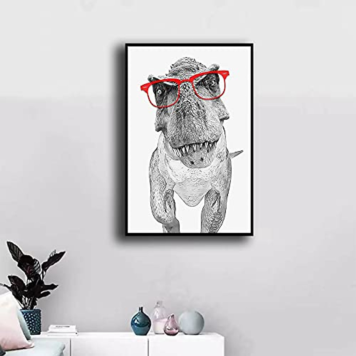 Black and White Dinosaur Art Print Girls Nursery Wall Art Canvas Painting Farm Animal Nordic Poster-08x12inch(20x30cm)-Wooden Framed