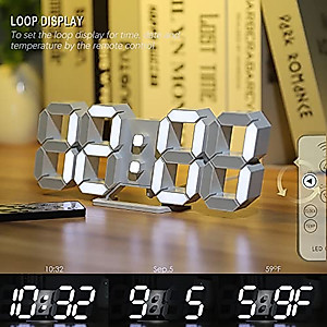 KOSUMOSU 3D LED Digital Wall Clock ,9.7", Large Display Table/ Desk Clock with Remote Control 12/24H Temperature (White Light)