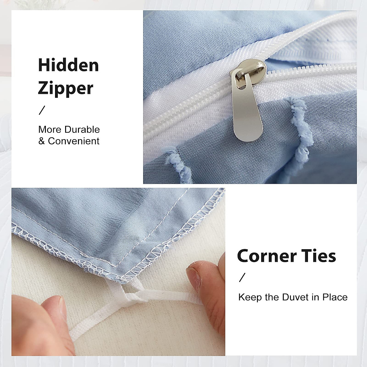 WARMDERN Blue Boho Duvet Cover King Size, Striped Textured Duvet Cover Set Tufted Bedding Set, 3 Pcs Ultra Soft Washed Microfiber Duvet Cover with Zipper Closure (King, Blue)