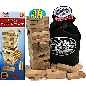 Matty's Toy Stop Wooden Tower Deluxe Stacking Game with Exclusive Storage Bag