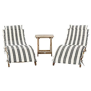 SAFAVIEH-Outdoor Collection Pacifica Natural/ Grey Stripe Cushion 3-Piece Chaise Lounge Set with Table