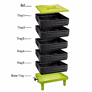 Basic Worm Farm Composting Bin, 5 Tray Worm Compost Bin- for Recycling Food Waste at Home (5-Tray 100L)