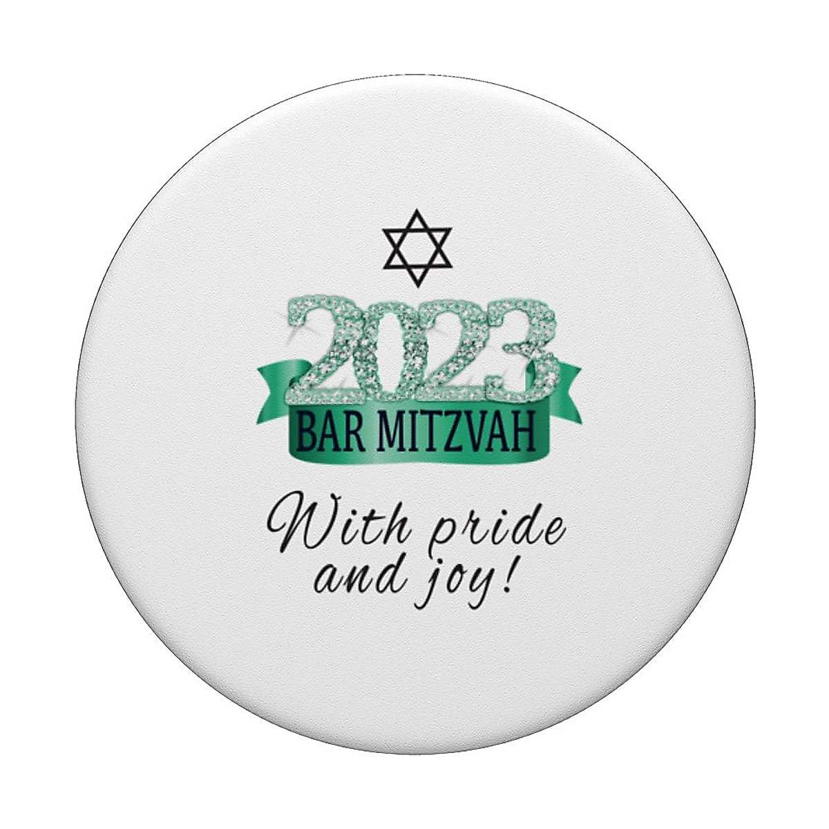 2023 Bar Mitzvah Pride & Joy I White Turquoise Banner Decor PopSockets Standard PopGrip