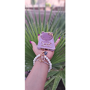 Fancy Kitty Phone Case for Iphone14 Pro Max, 6D Plating MIUMIU with Wrislet Beaded Staps Keyring, Mirror with Kickstand Design, Luxury and Girly, Glossy, Hands-Free (Purple)