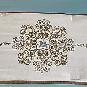 Madison Park Comforter Faux Silk-Traditional Luxurious Jacquard Design All Season Set, Matching Bed Skirt, Decorative Pillows, King(104"x92"), Blue 7 Piece