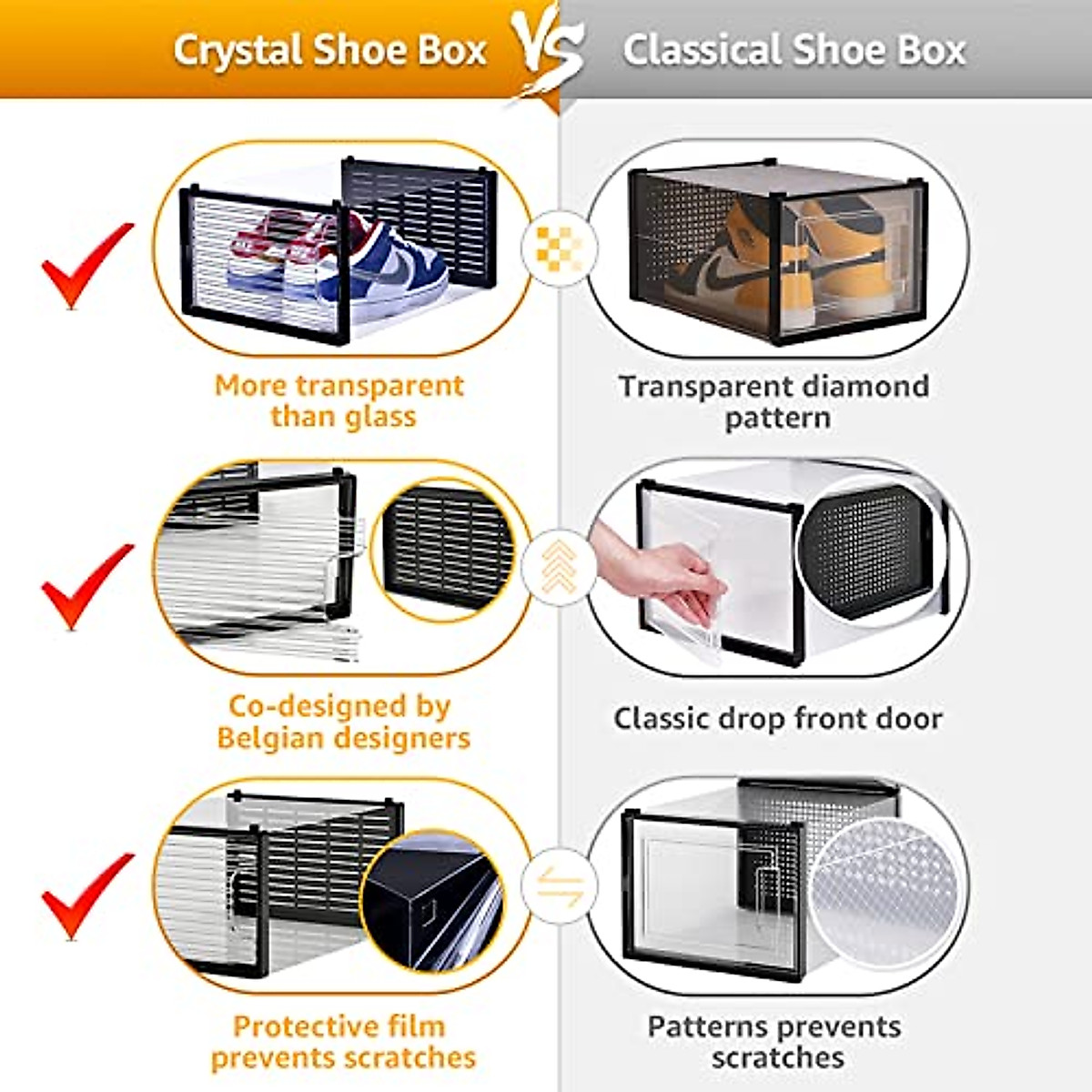 AOTENG STAR Clear Shoe Boxes Plastic Stackable,Shoe Storage Box Closet Shoes Organizer Display Case,6 Pack Breathable Foldable Shoe Containers with Lids,Real Clear Storage Box for Men Women's