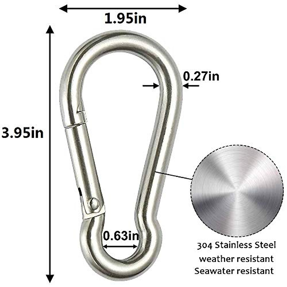GRANDBUY 4 Inch Large Spring Snap Hook Carabiner, 304 Stainless Steel Snap Hook Heavy Duty Carabiner Clip, Stainless Steel Spring Snap Hook Carabiner Carabiner Outdoor (4 inch,2 Pack)
