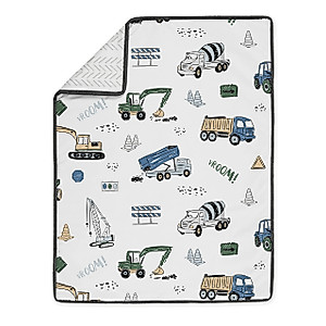 Sweet Jojo Designs Construction Truck Baby Boy Nursery Crib Bedding Set - 4 pieces - Grey Yellow Black Blue and Green Transportation Chevron Arrow