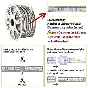 SURNIE 150ft LED Rope Lights Outdoor Waterproof - 110V Daylight White Dimmable Thick Flat Strip Light 6500K Cuttable Connectable for Stairs,Deck,Backyards,Commercial Use Indoor Outdoor Rope Lighting
