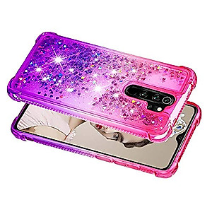 Adamarker Case for Xiaomi Redmi Note 8 Pro Cover Glitter Bling Sparkly Shiny Gradient Rainbow Flowing Liquid Silicone Bumper (Pink-Purple)