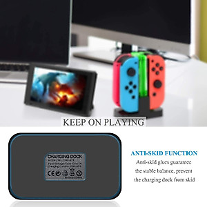 FastSnail Charging Dock and 2 Pack Switch Grips Kit for Nintendo Switch Joy Con & OLED Model, Charger Stand Station with Charging Cable, Wear-Resistant Grip Controller with 6 Thumb Grip