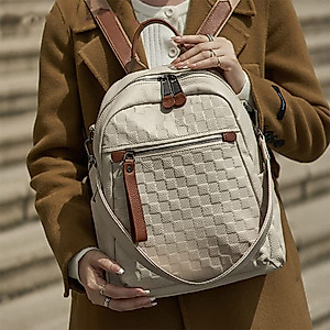 Wesccimo Genuine Leather Backpack Purse For Women Beige Real Soft Leather Large Rucksack Convertible Shoulder Bag Beige