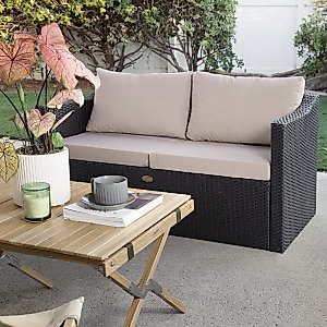 Barton 2 Person Madison Sofa Set Love Seat w/Cushions Outdoor Patio Wicker Rattan Furniture Space Saving