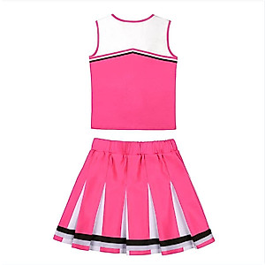 Gigoitly Cheerleading Costume for Girls Pink Cheerleader Outfit with Pom Poms for Girls’ Cheer Up Halloween Birthday Gifts