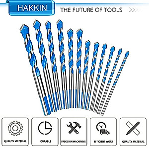 Hakkin 12 Pcs Masonry Drill Bits Set, 3mm - 12mm Concrete Drill Bits Set for Cement Glass Wall Brick Wood, Metric System Tungsten Carbide Tip Triangle Alloy Industrial Strength with Storage Case(Blue)