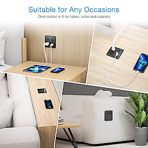 Furniture Recessed Power Strip with 3 AC Outlets 2 USB Ports, TESSAN Flush Mount Outlet with Surge Protector, 5 Ft Desk Surge Protecion Charging Station for Sofa, Table, Cabinet, Conference