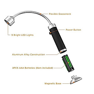 Permasteel PA-12002-AM Flexible Gooseneck LED BBQ Magnetic Base, 2-Pack, Black Grill Light