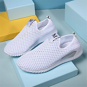 JOYVIP Men Women Athletic Non-Slip Running Sneakers Breathable Mesh Slip-On Work Shoes White
