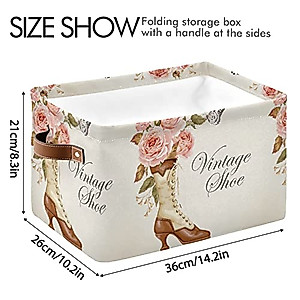 ALAZA Vintage Shoe Flower Rose Foldable Storage Box Storage Basket Organizer Bins with Handles for Shelf Closet Living Room Bedroom Home Office 2 Pack