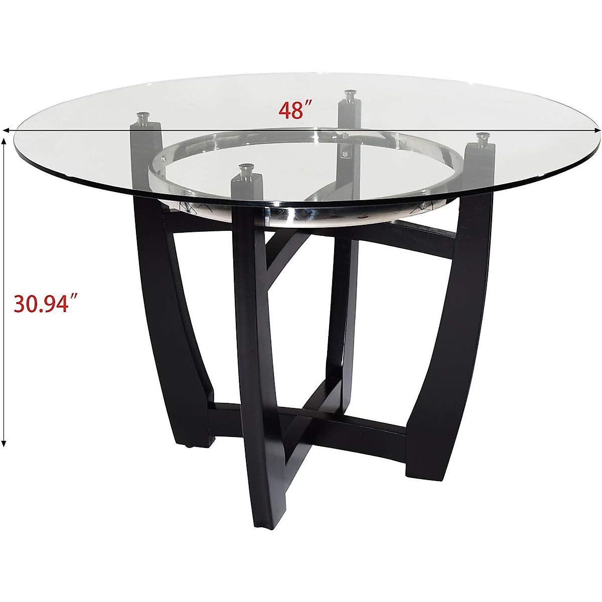 Tempered Glass Dining Table Chair Set with 2 Leather Upholstered Chairs 48" Round Kitchen Table w/ Glasstop & 2 Table Side Chairs for Dining Room Home Kitchen, Transparency&Purplish Blue-2P