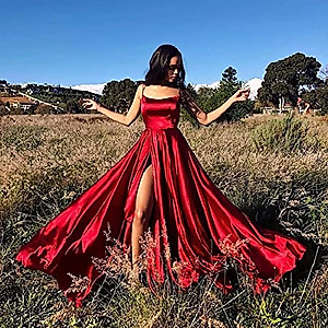Prom Dresses Deep V Neck Prom Dresses Ladies Long Women Elegant Backless Long DressesCrisn Satin Spaghetti Party Prom Red