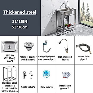 Stainless sink,1 compartment commercial kitchen sink,utility sink single bowl stainless steel,Thickened stainless steel single sink with stainless steel bracket and 360° swivel faucet, (Color : High