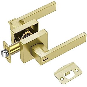 TICONN Door Handle Heavy Duty, Reversible Square Door Lever for Bedroom, Bathroom and Rooms (Satin Brass, Privacy)