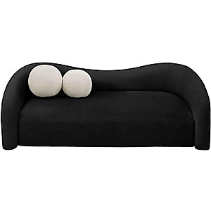 Meridian Furniture 186Black-S Kali Collection Modern | Contemporary Sofa with Soft Black Faux Shearling Teddy Fabric, Curved Back, 86" W x 33" D x 27" H, Black