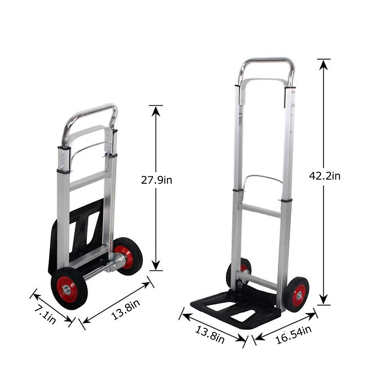 Aluminum Hand Truck Heavy Duty Hand Truck Dolly Cart Foldable Hand Cart 220 lb Capacity with 2 Elastic Ropes Telescoping Handle Handing Truck for Delivery Carrying (220lbs/2 Wheels)