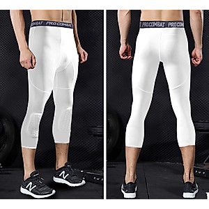 Unlimit Basketball Compression Pants with Pads, White 3/4 Capri Pants Padded, Basketball Tights Leggings (L)