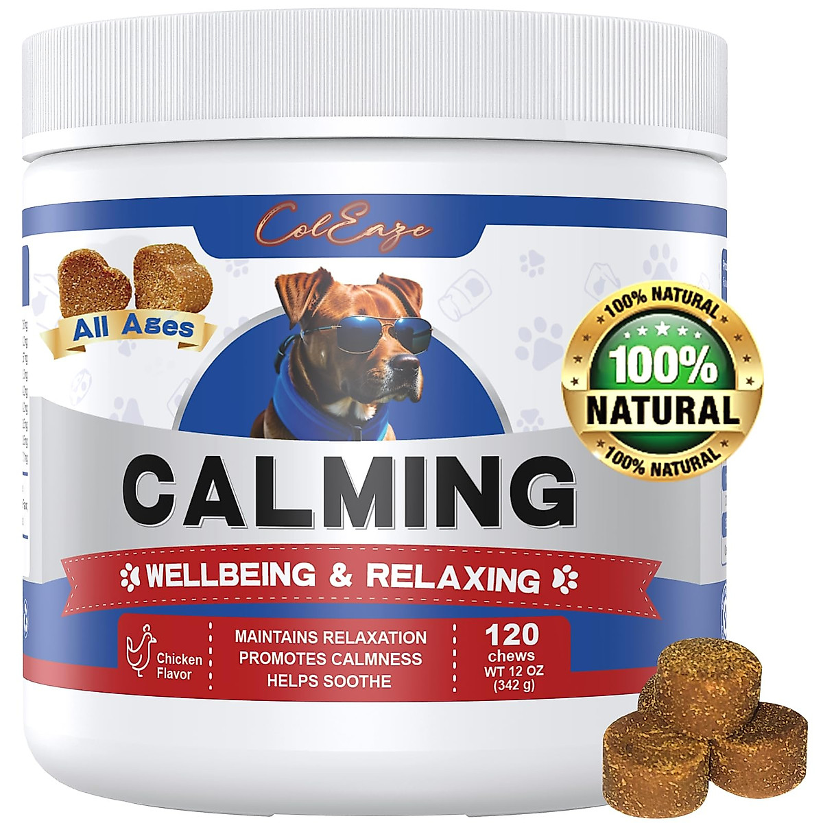 Calming Chews for Dogs - Dog Anxiety Relief - Dog Calming Treats - Dog Calming Chews 120 Count - Chicken Flavor