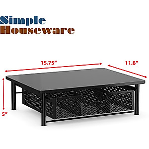 Simple Houseware Computer Monitor Riser with Drawer, Black