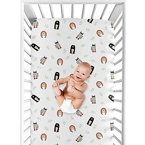 Sweet Jojo Designs Bear Raccoon Hedgehog Forest Animal Unisex Boy or Girl Baby or Toddler Nursery Fitted Crib Sheet for Woodland Pals Collection - Neutral Beige, Green, Black and Grey