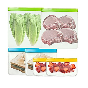 Food Storage Bags,6 Packs Reusable Freezer Bags Leakproof,BPA Free PEVA Reusable Gallon Bags,Sandwich Bags,Snack Bags