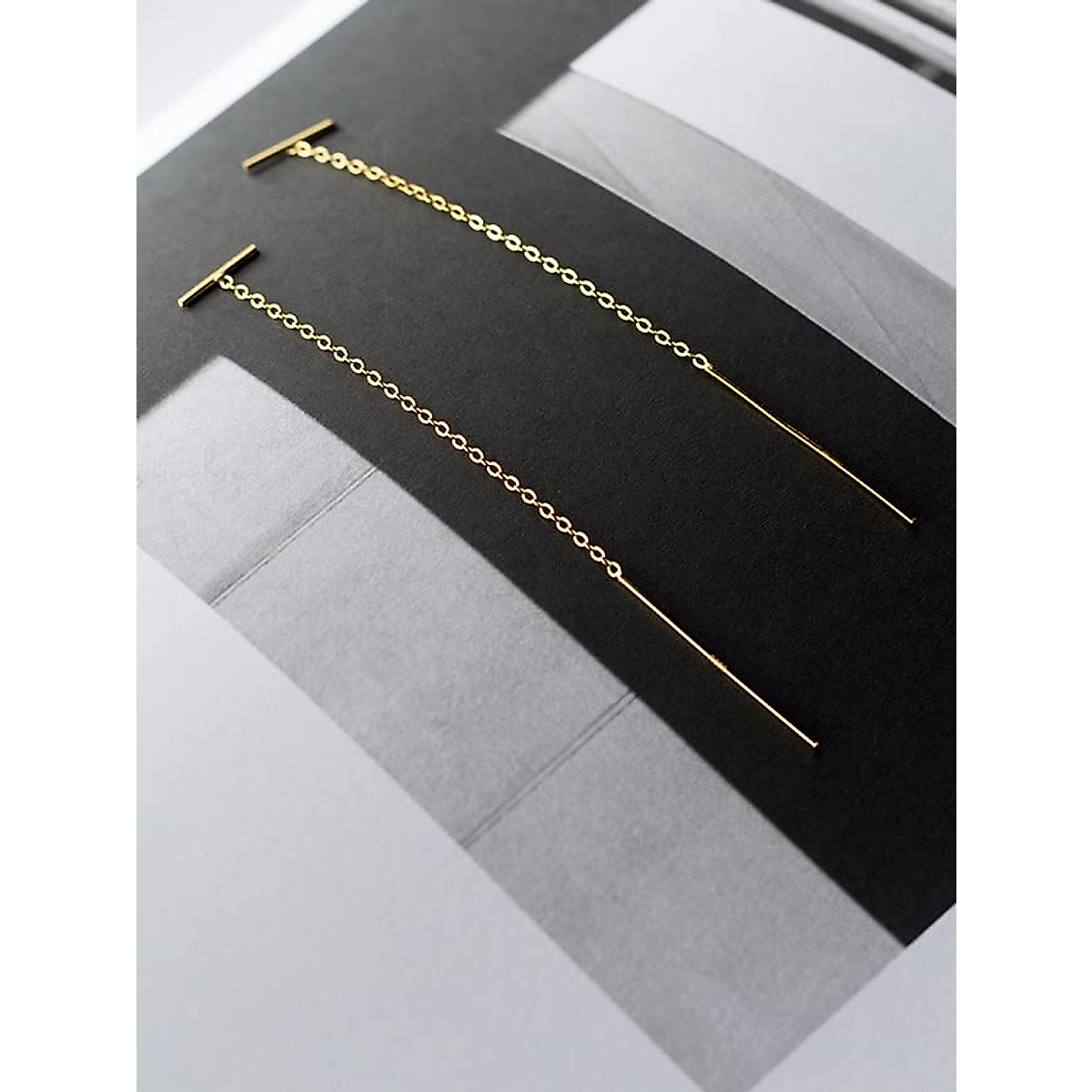 Gold Bar Threader Earrings Silver Simple Long Chain Dangling Drop Minimalist Tassel Double Piercings Pull Through Earrings