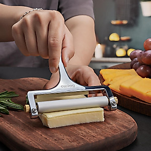 Sopito Cheese Slicer Stainless Steel Wire Cheese Slicer With 3 Extra Wires Great for Cheddar, Gruyere, Raclette, Mozzarella Cheese Block, Adjustable Thickness - Wire Cheese Slicer