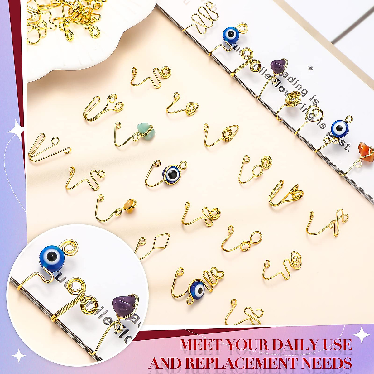 Yinkin 42 Pieces Multi Style Fake Nose Rings African Nose Cuff Nose Cuffs for Non Pierced Nose Faux Women's Nose Cuffs Gold, Evil Eye, Crystal, Cute Nose Jewelry Clip for Women Men