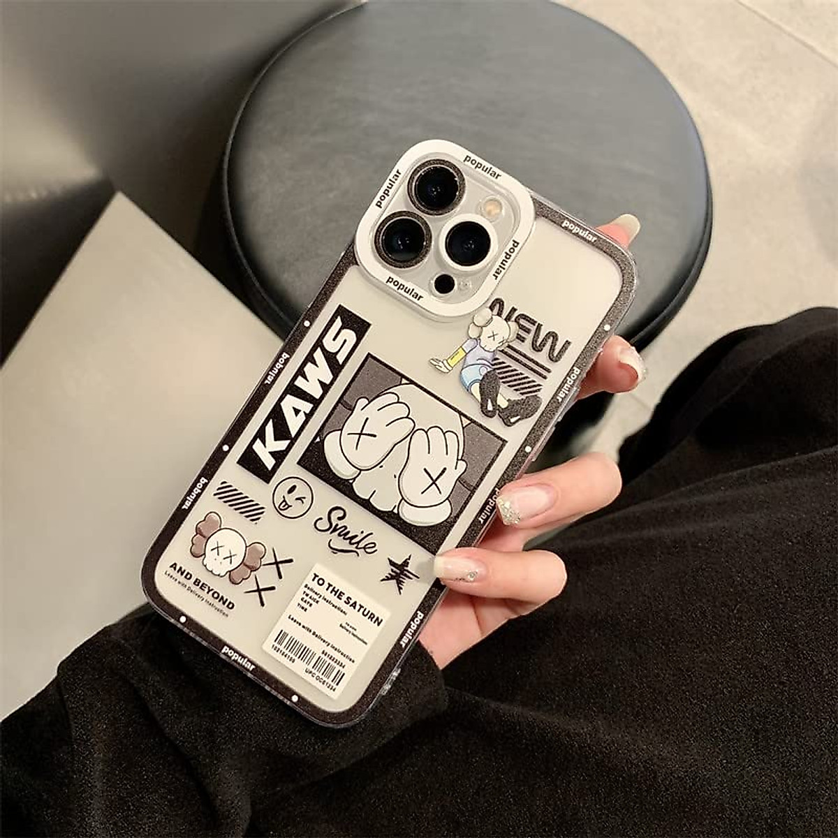 Cool Clear Case Compatible with iPhone 13 Mini for Mens and Womens,Clear Case with Cartoon Street Fashion Pattern Design Slim Soft Silicone Protection Phone Cover (White,13 Mini)